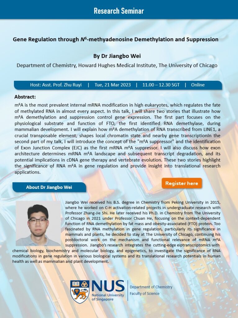 Gene Regulation through N6-methyadenosine Demethylation and Suppression by Dr Jiangbo Wei - NUS ...